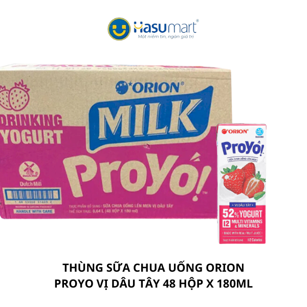 Thùng sữa chua uống Orion ProYo vị Dâu Tây 48 hộp x 180ml