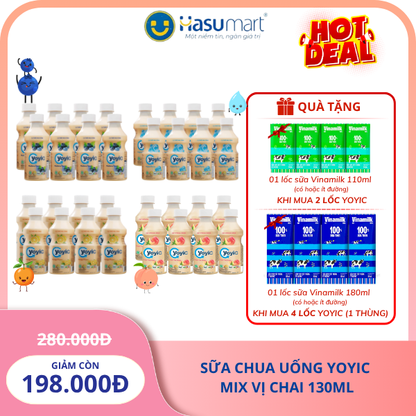 Thùng Sữa chua uống Yoyic mix 4 vị 32 chai x 130ml